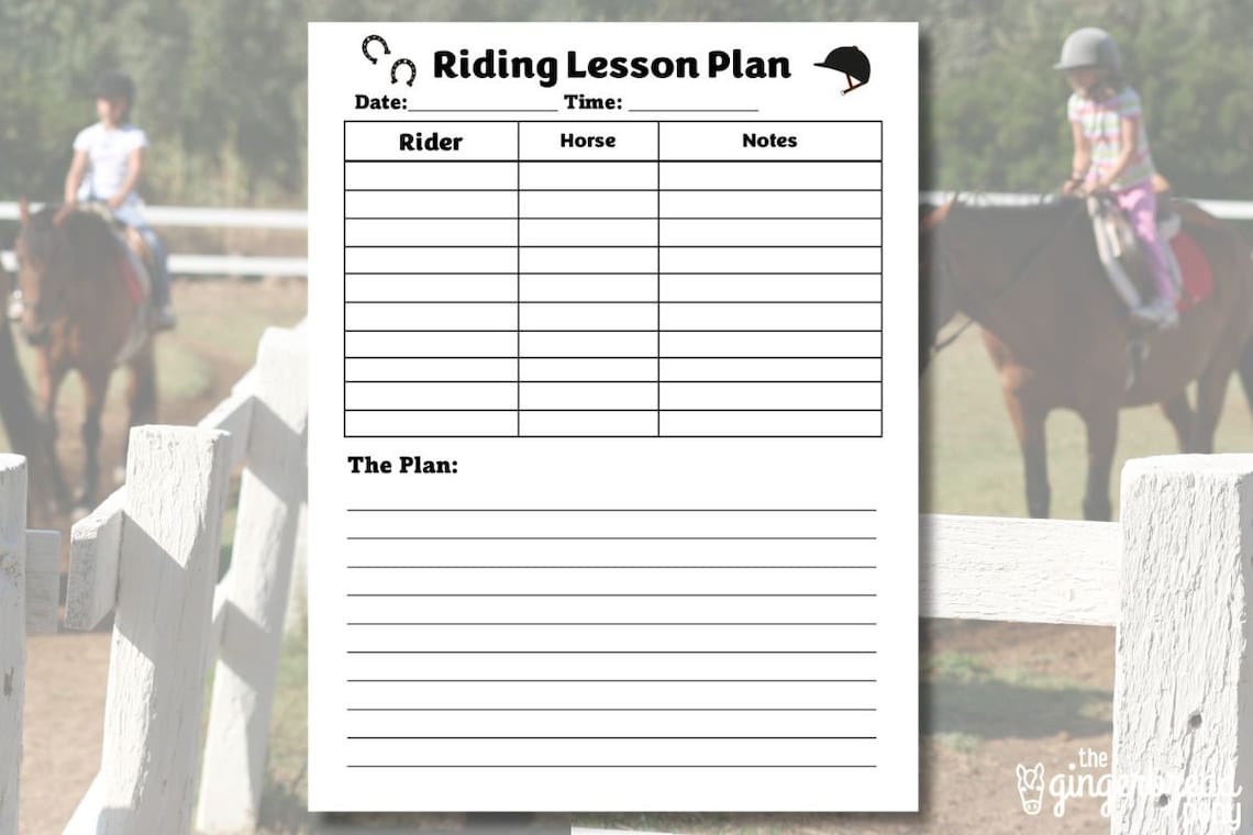 Printable HORSEBACK RIDING Lesson Plan Pages | Equestrian Horse Show | Team Manager Coach ...