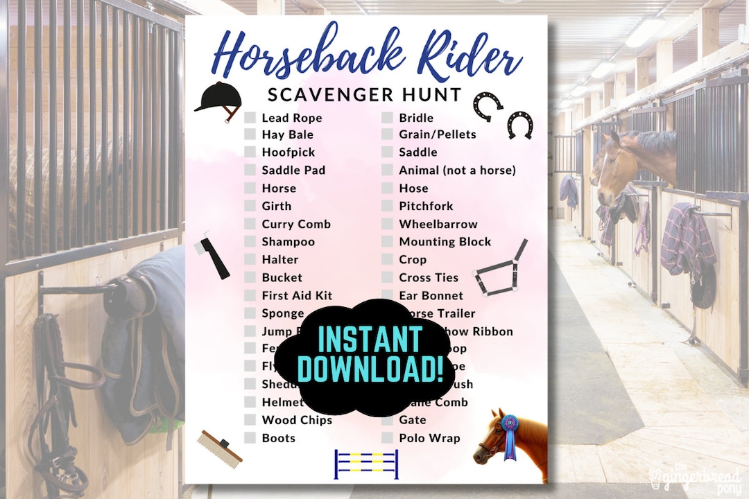 Printable Horseback Rider EQUESTRIAN Scavenger Hunt Activity | Summer ...