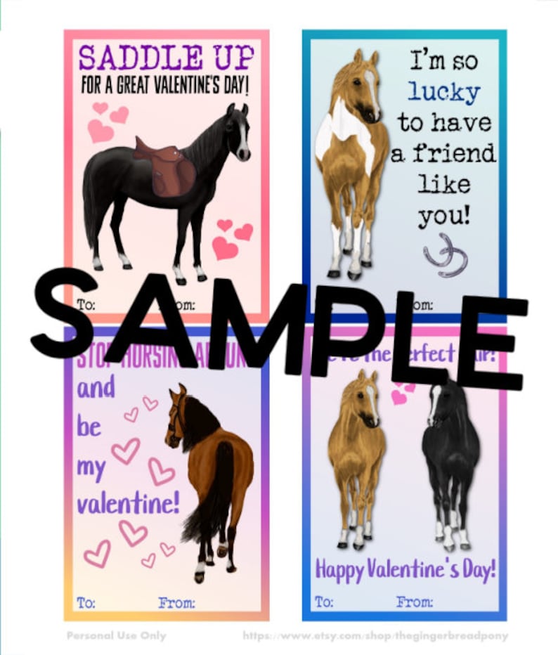 HORSE VALENTINES CARDS | Easy Class Valentine Set | Equestrian ...