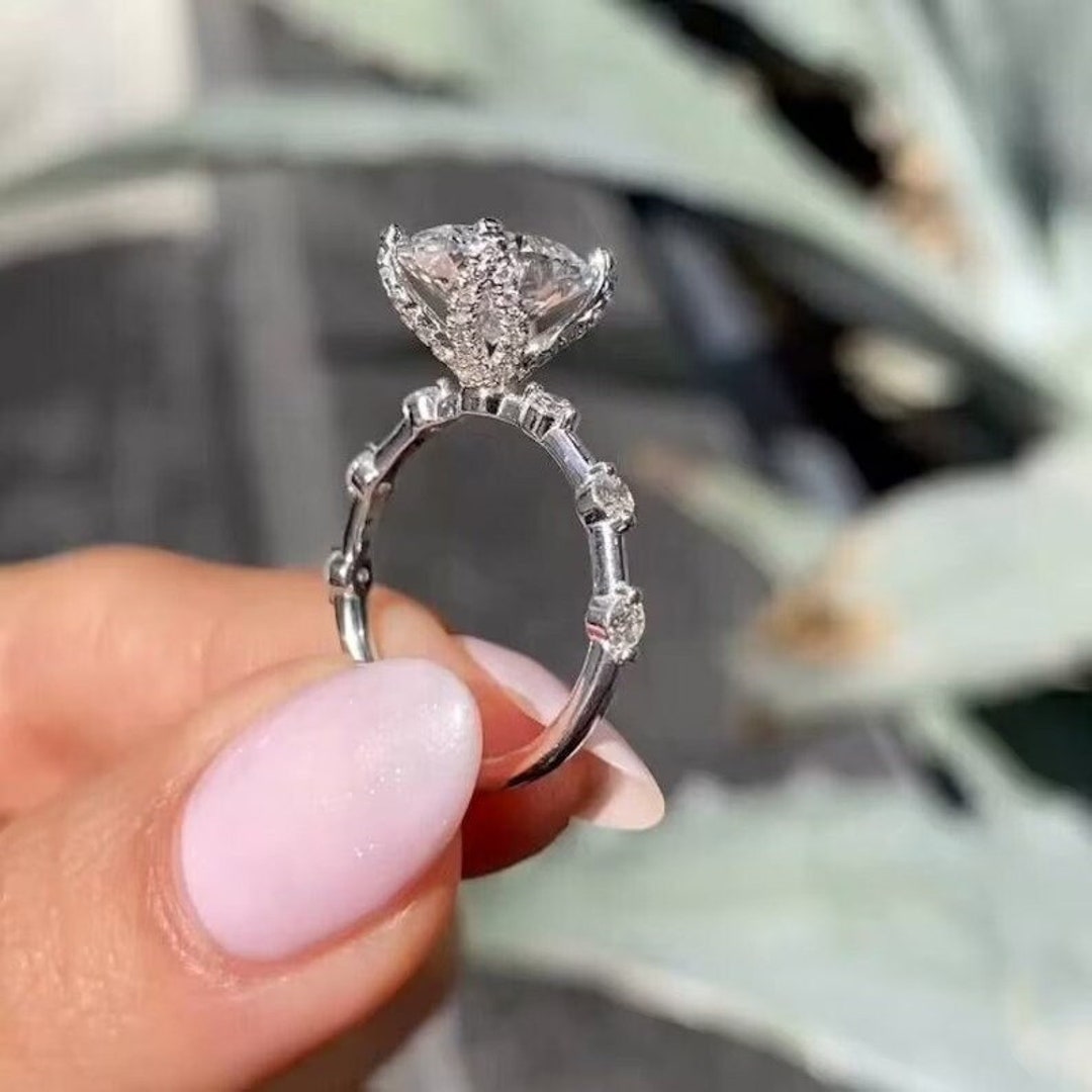 3 CT Oval Cut Moissanite Hidden Tulip Setting Ring 14k Solid Gold Ring ...