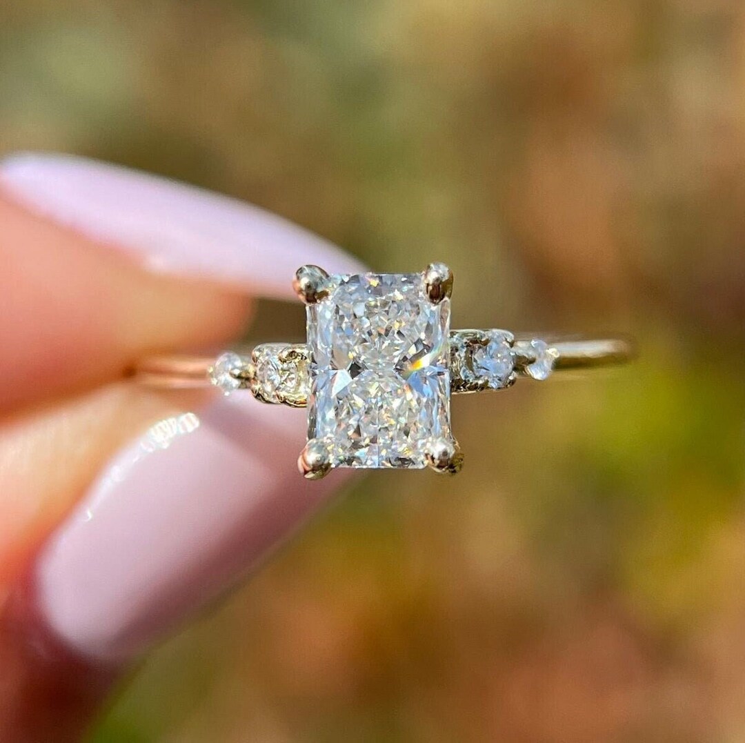 1.0 CT Radiant Cut Moissanite Engagement Ring 14K Solid Gold Wedding ...