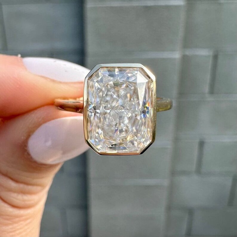 Radiant Cut Moissanite Bezel Set Engagement Ring Bezel Set Radiant Ring ...