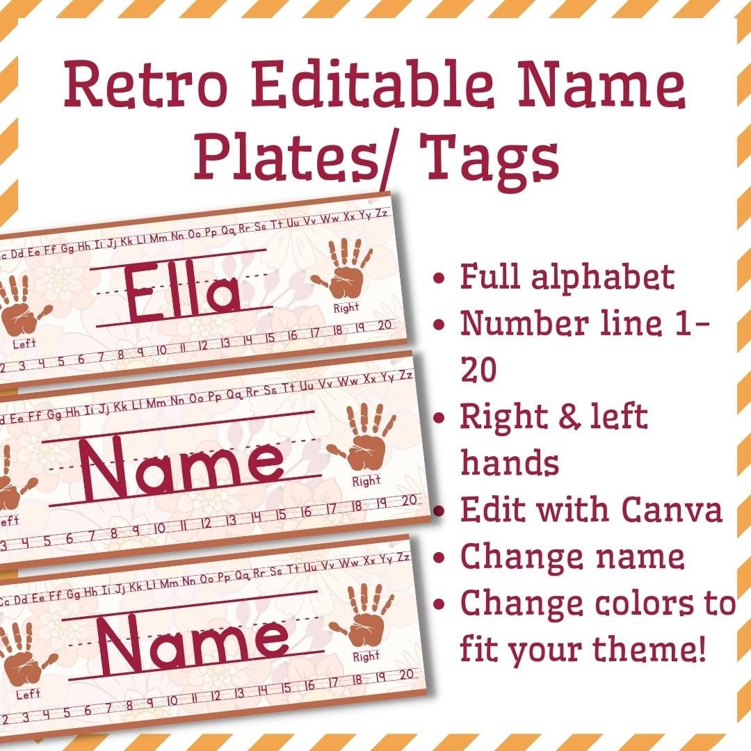 Editable Retro Name Tags for Classroom, Editable Name Plates, Desk Name ...