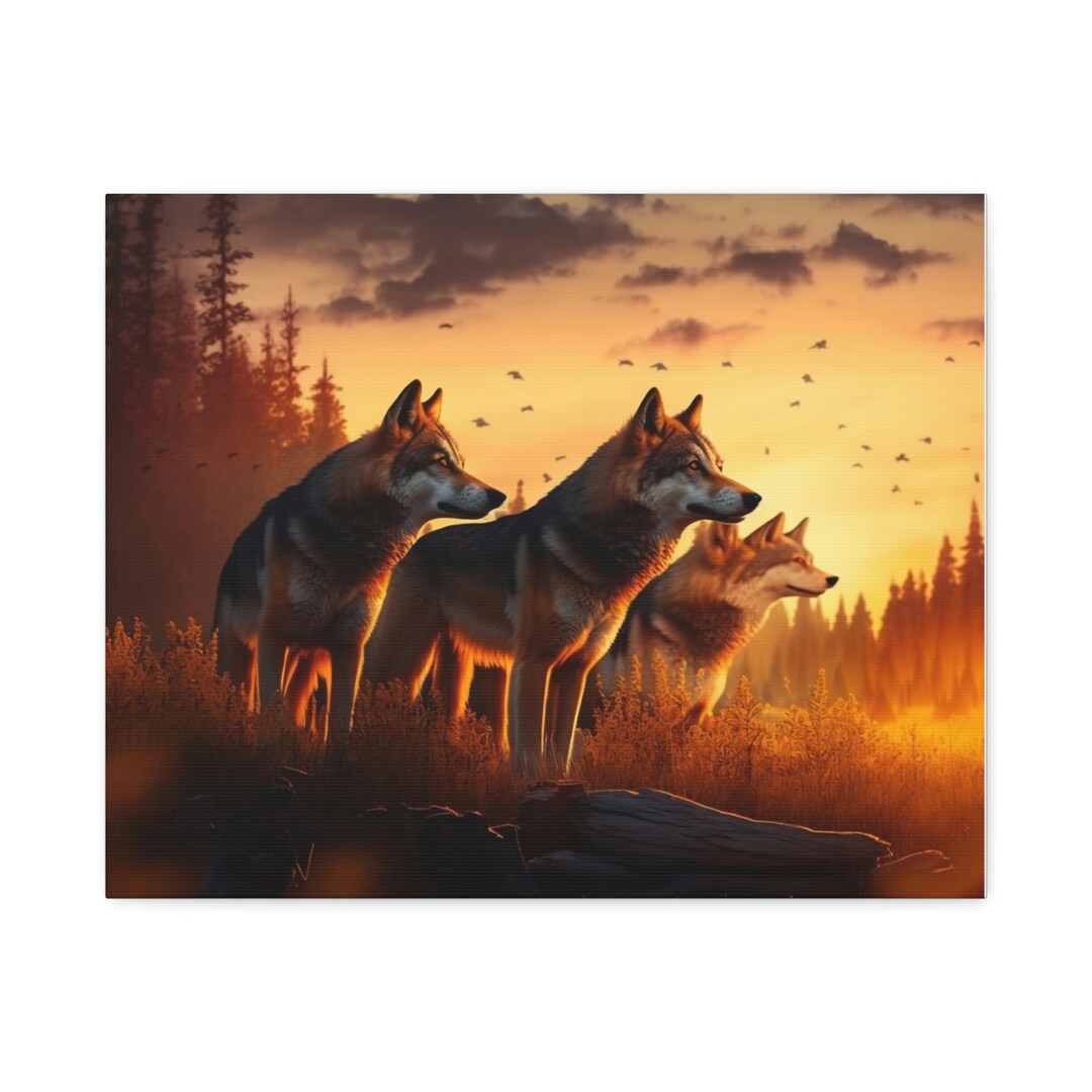 The Pack canvas Canvas Wall Art Wolves Sunset - Etsy