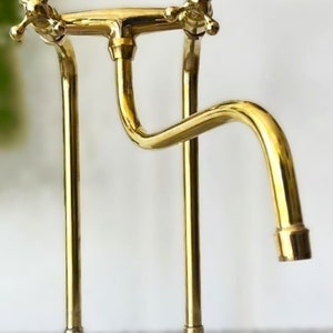 Kitchen Mixer Tap in Gilded Brass, With Double Cross and Copper Bridge ...
