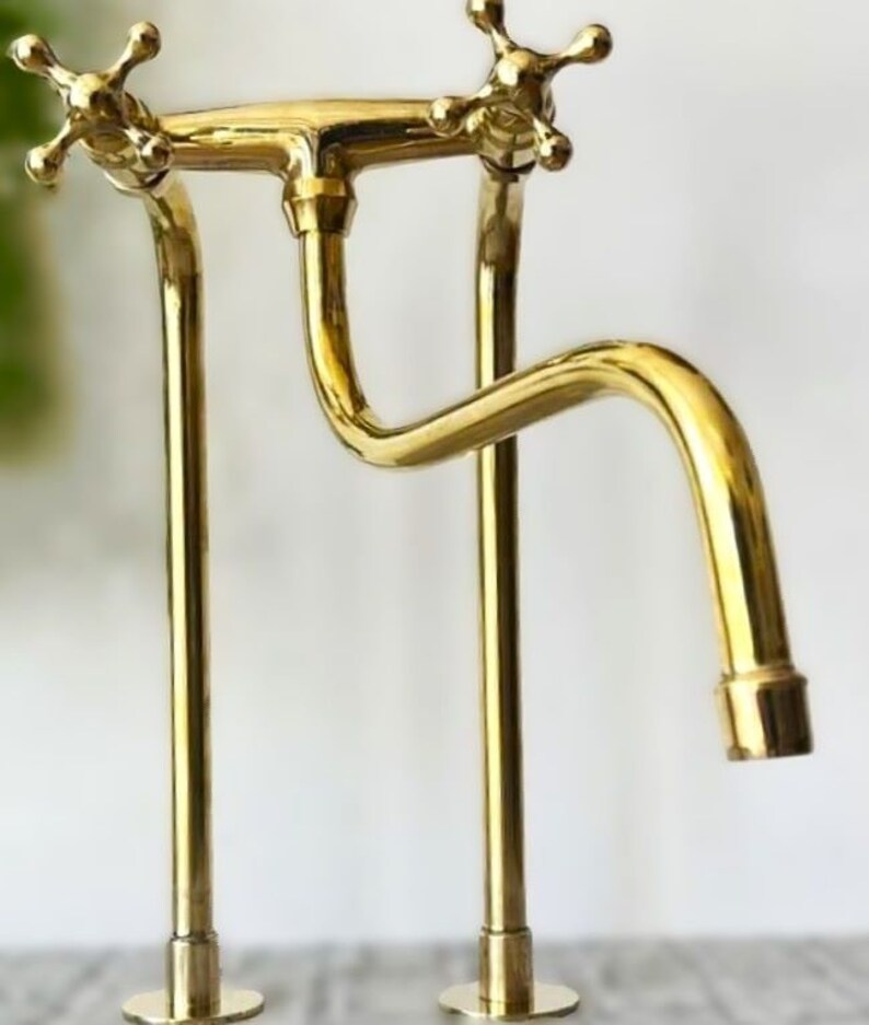 Kitchen Mixer Tap in Gilded Brass, With Double Cross and Copper Bridge ...