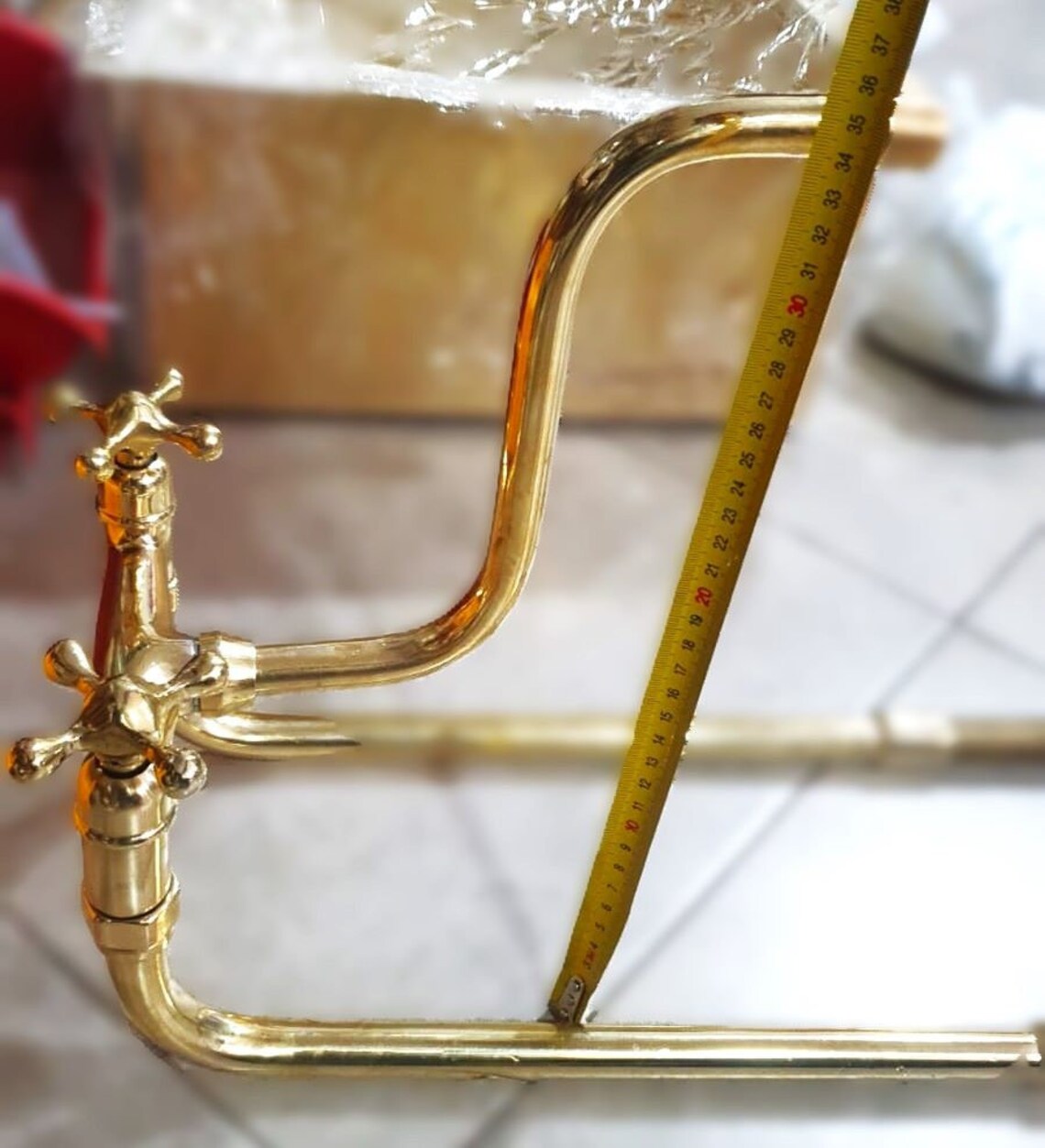 Kitchen Mixer Tap in Gilded Brass, With Double Cross and Copper Bridge ...