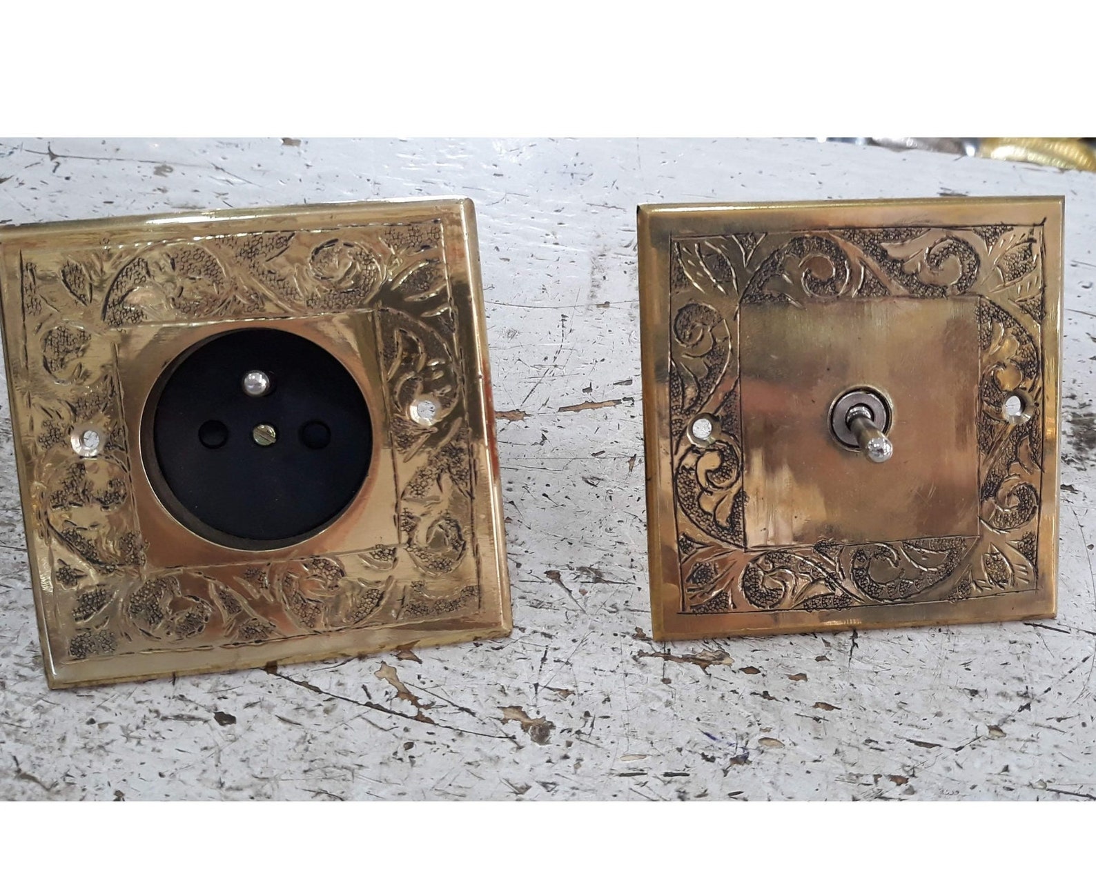 Engraved Brass Switch ,moroccan Copper Socket Plate, Antique Copper ...