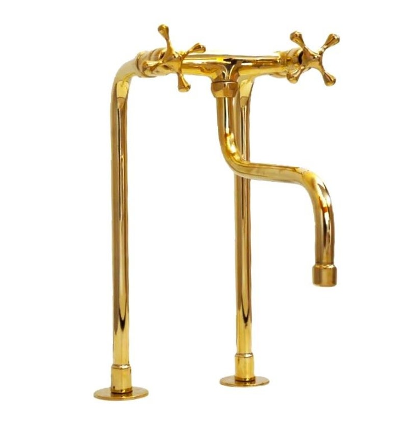 Kitchen Mixer Tap in Gilded Brass, With Double Cross and Copper Bridge ...