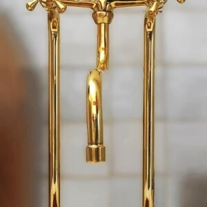 Kitchen Mixer Tap in Gilded Brass, With Double Cross and Copper Bridge ...