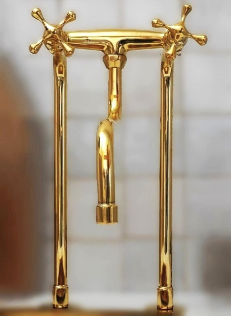 Kitchen Mixer Tap in Gilded Brass, With Double Cross and Copper Bridge ...