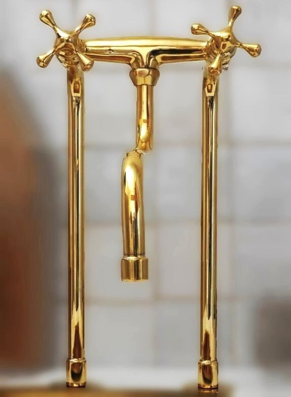 Kitchen Mixer Tap in Gilded Brass, With Double Cross and Copper Bridge ...