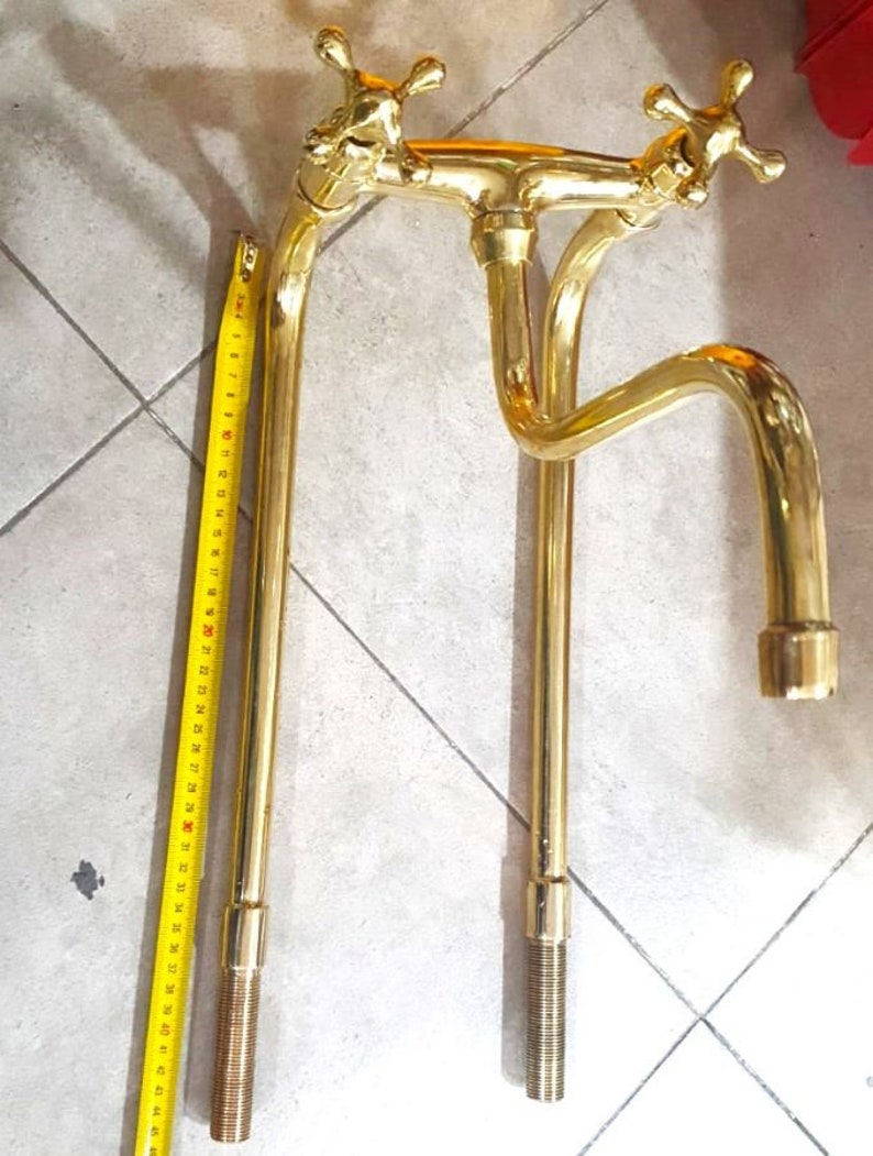 Kitchen Mixer Tap in Gilded Brass, With Double Cross and Copper Bridge ...