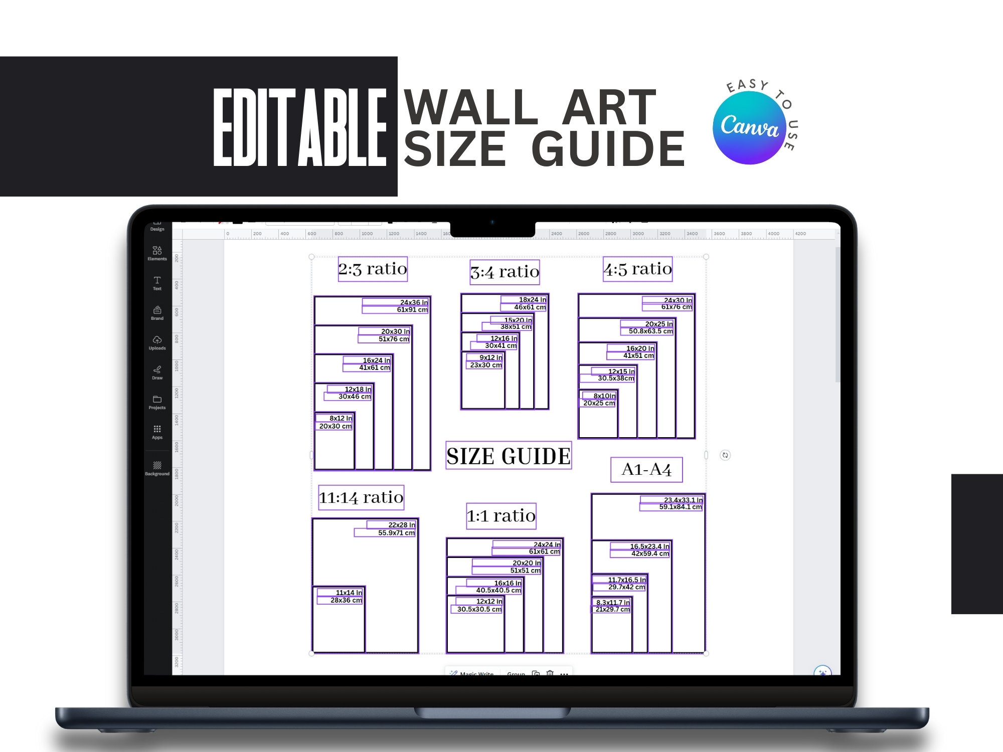 Vertical Wall Art Size Guide: Editable Canva Template (PDF) - Etsy