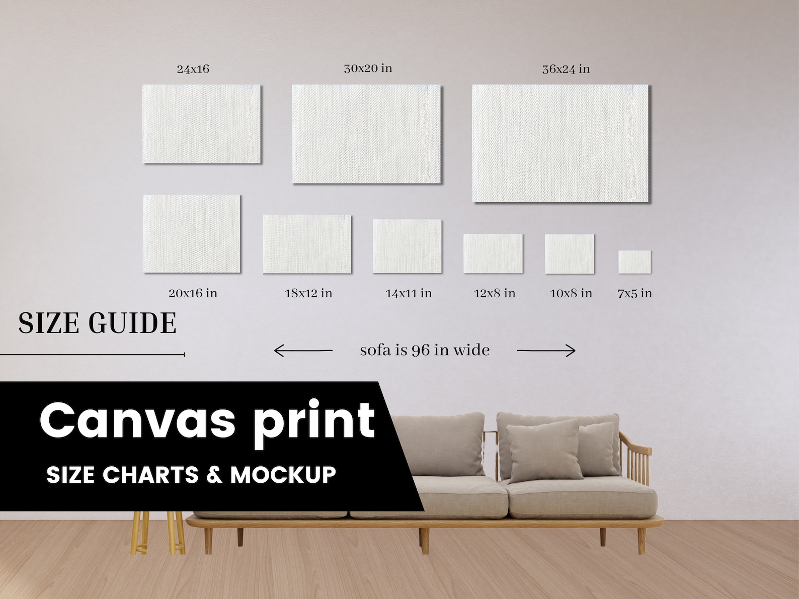 Canvas Size Guide and Smart Mockup: Horizontal Wall Art - Etsy