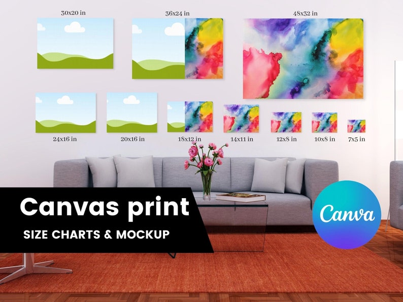 Canvas Comparison Wall Mock Up Canvas Size Guide and Smart - Etsy