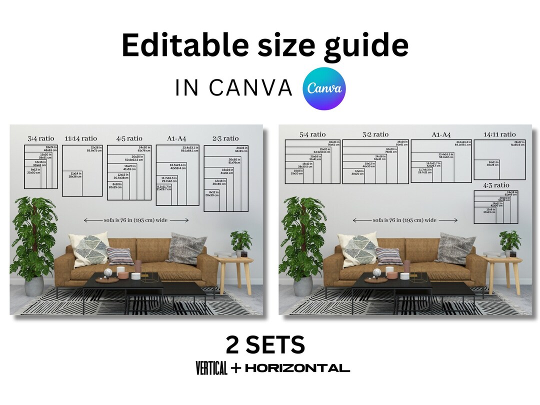 Vertical and Horizontal Wall Art Size Guide | Customizable in Canva - Etsy