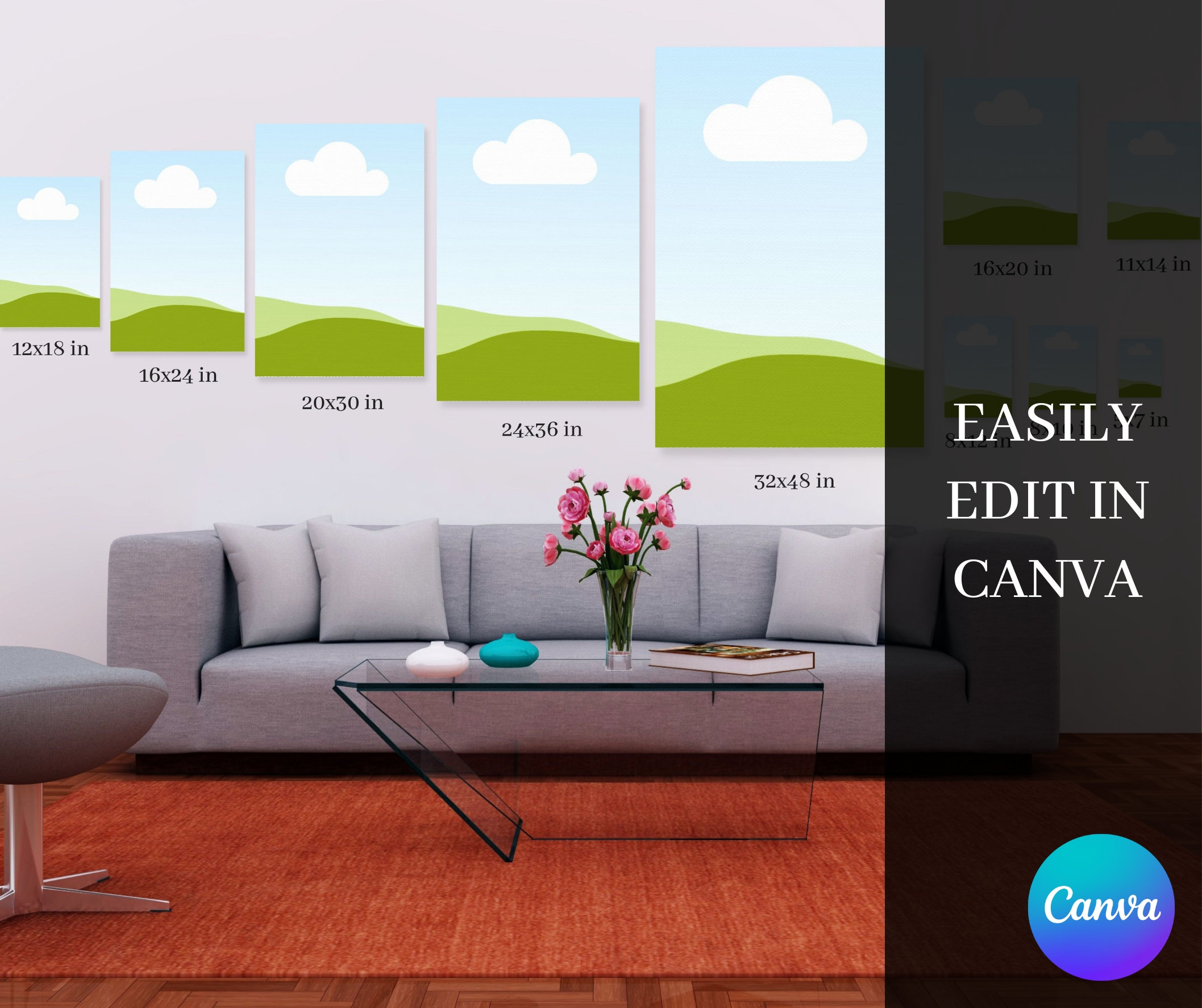 Canvas Size Comparison Mockup Wall Art Size Guide Mockup - Etsy Australia