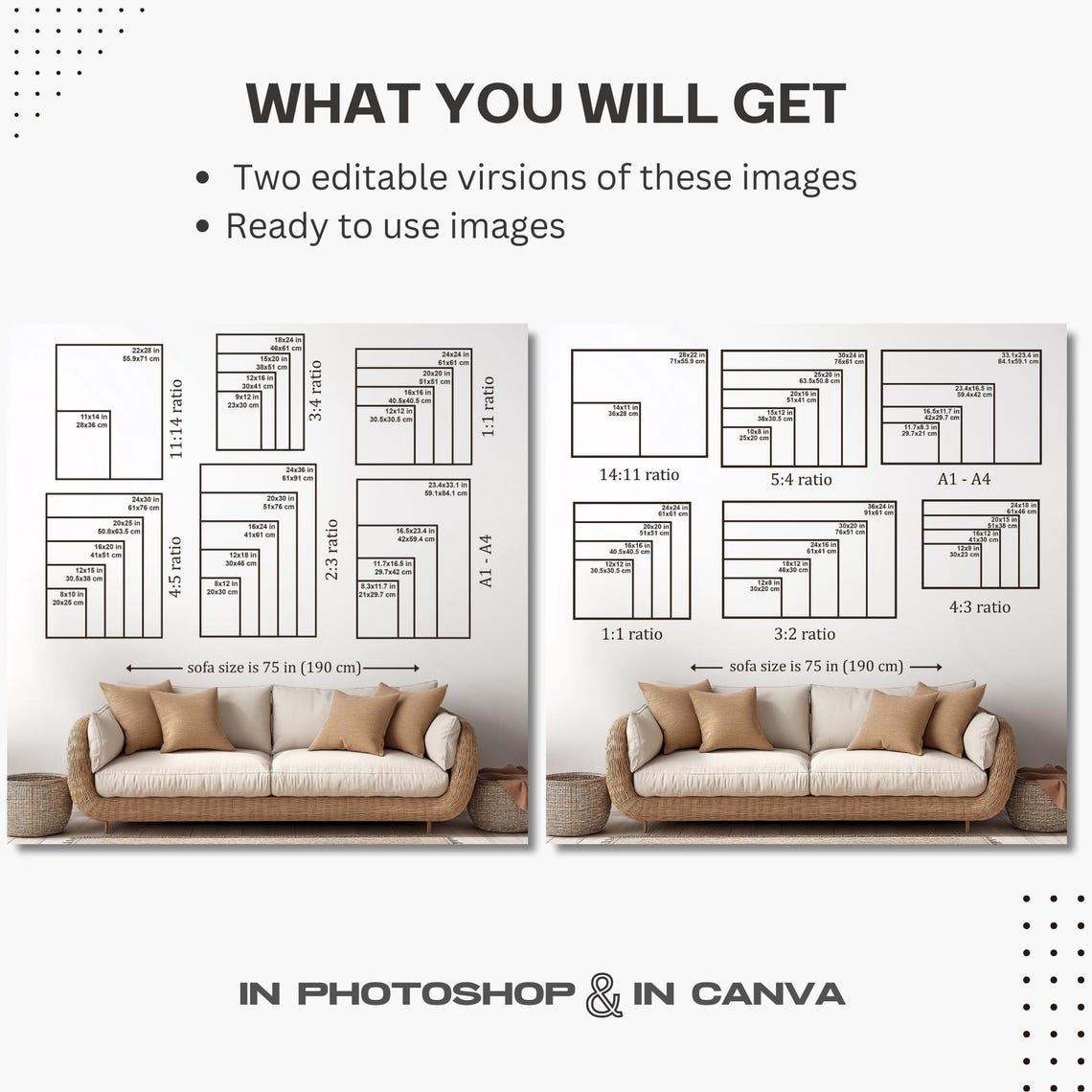 Wall Art Size Chart Template: Editable Guide for Photoshop & Canva ...