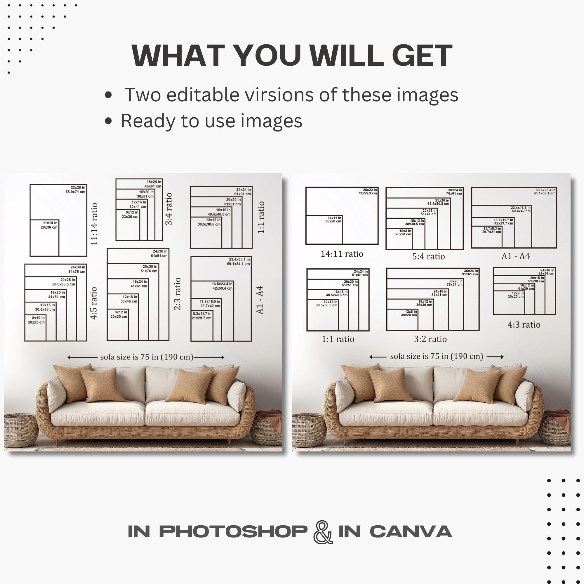Wall Art Size Chart Template: Editable Guide for Photoshop & Canva ...
