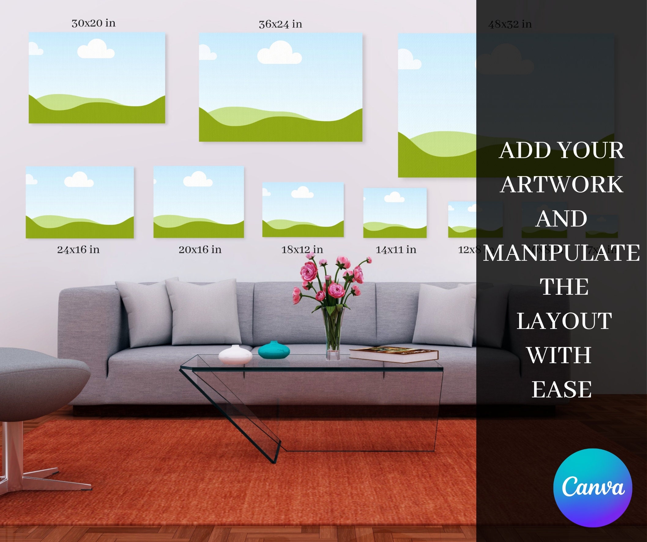 Canvas Size Comparison Mockup Wall Art Size Guide Mockup Etsy Australia