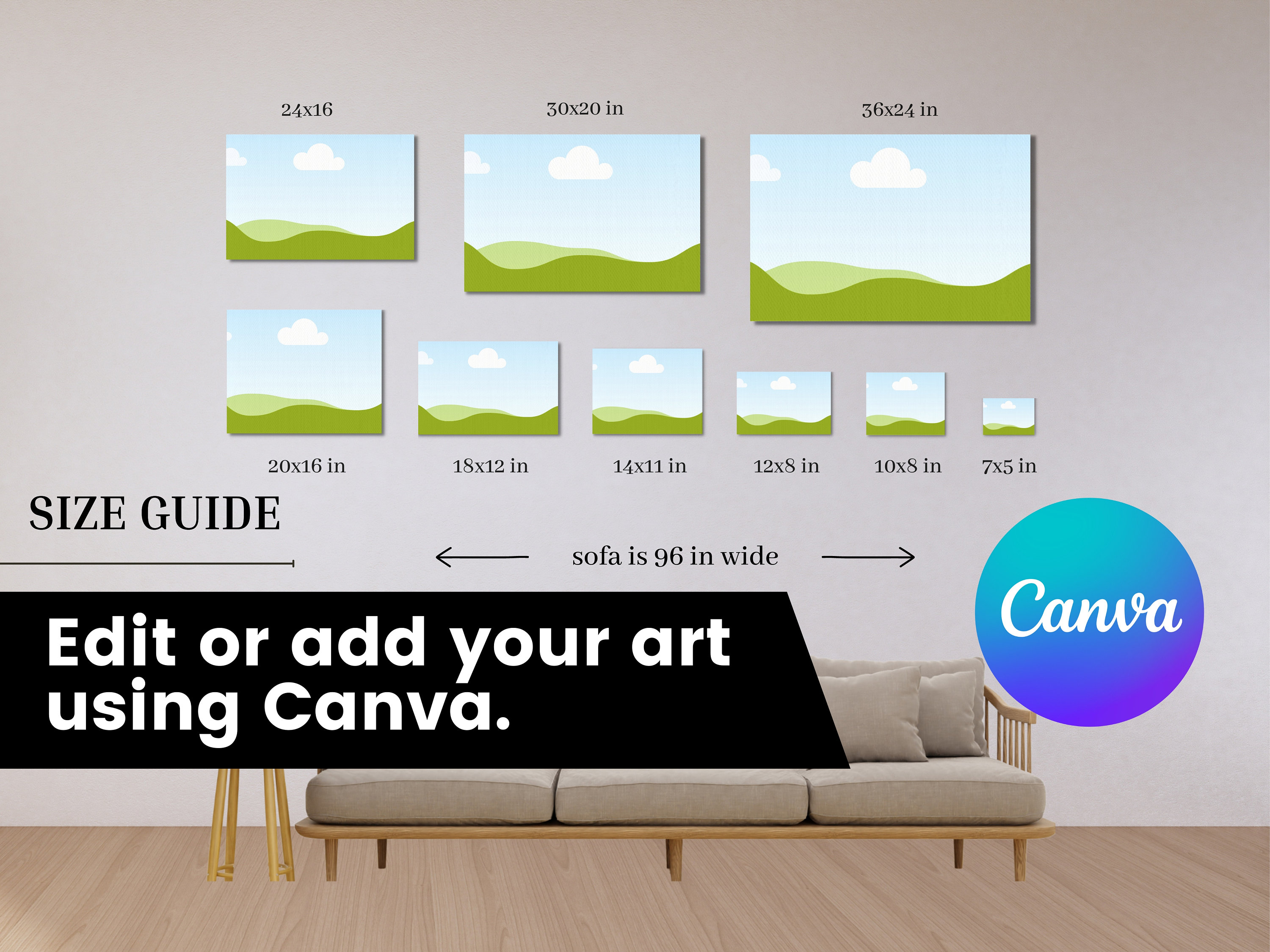 Canvas Size Guide and Smart Mockup: Horizontal Wall Art - Etsy Australia