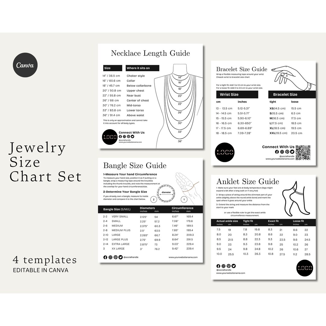 Jewelry Size Chart Template Bundle: Necklace, Bracelet, Anklet (canva ...