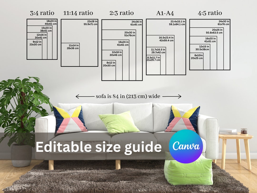 Editable Wall Art Size Guide, Poster Size Guide, Frame Size Guide ...