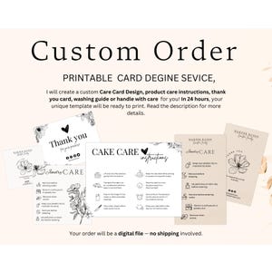 Custom Made to Order Instruction Card Design Service, Product Care ...