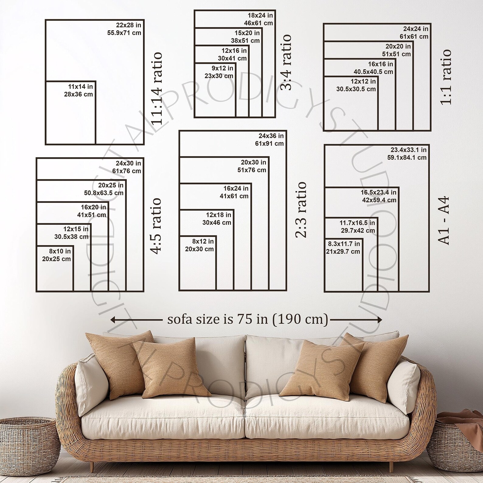 Wall Art Size Chart Template: Editable Guide for Photoshop & Canva ...