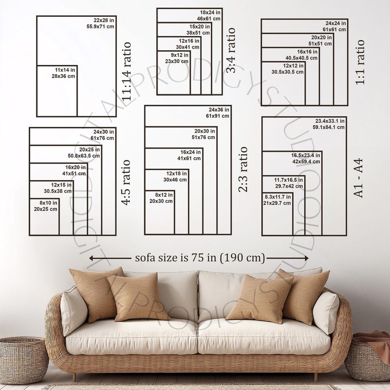 Wall Art Size Chart Template: Editable Guide for Photoshop & Canva ...
