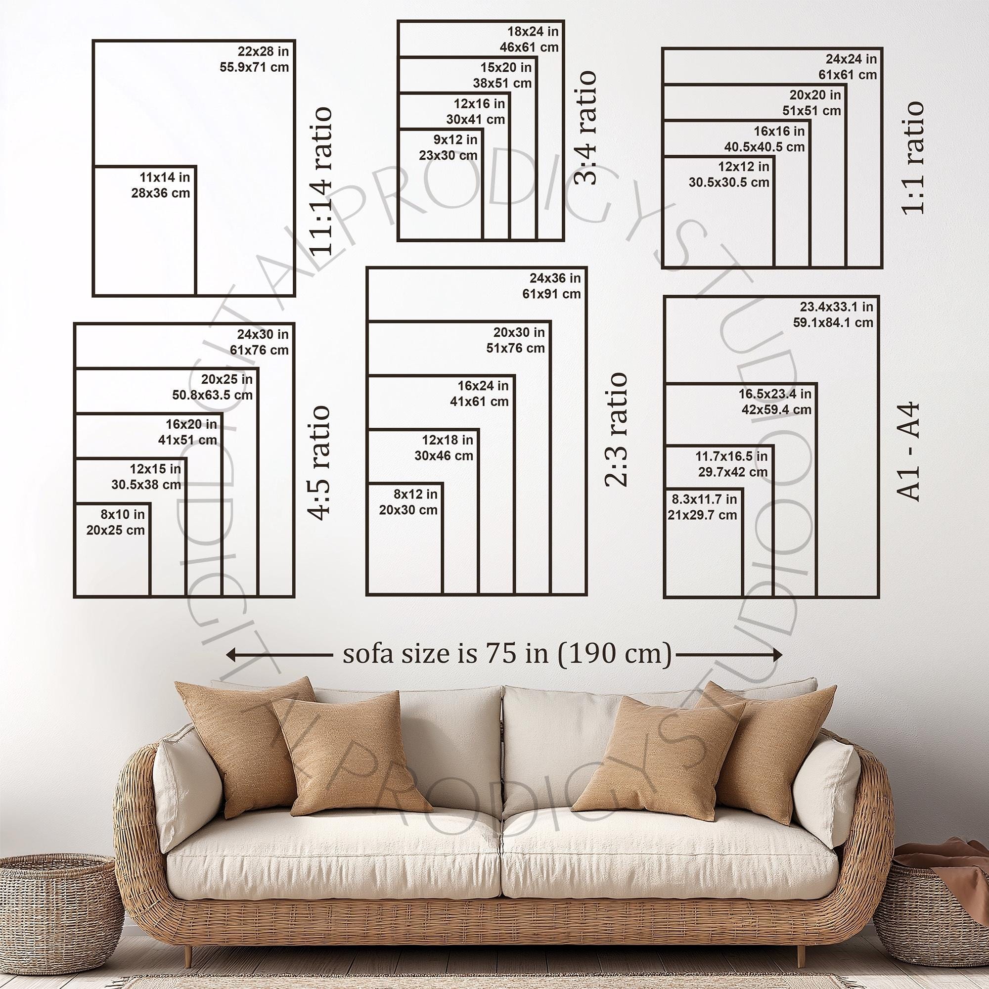 Wall Art Size Chart Template: Editable Guide for Photoshop & Canva ...