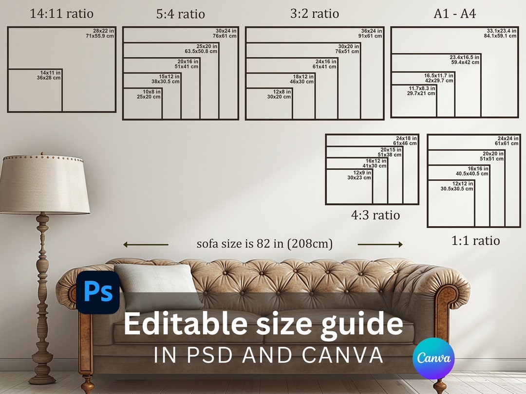 Customizable Wall Art Size Guide Template for Easy Home Decor Planning ...