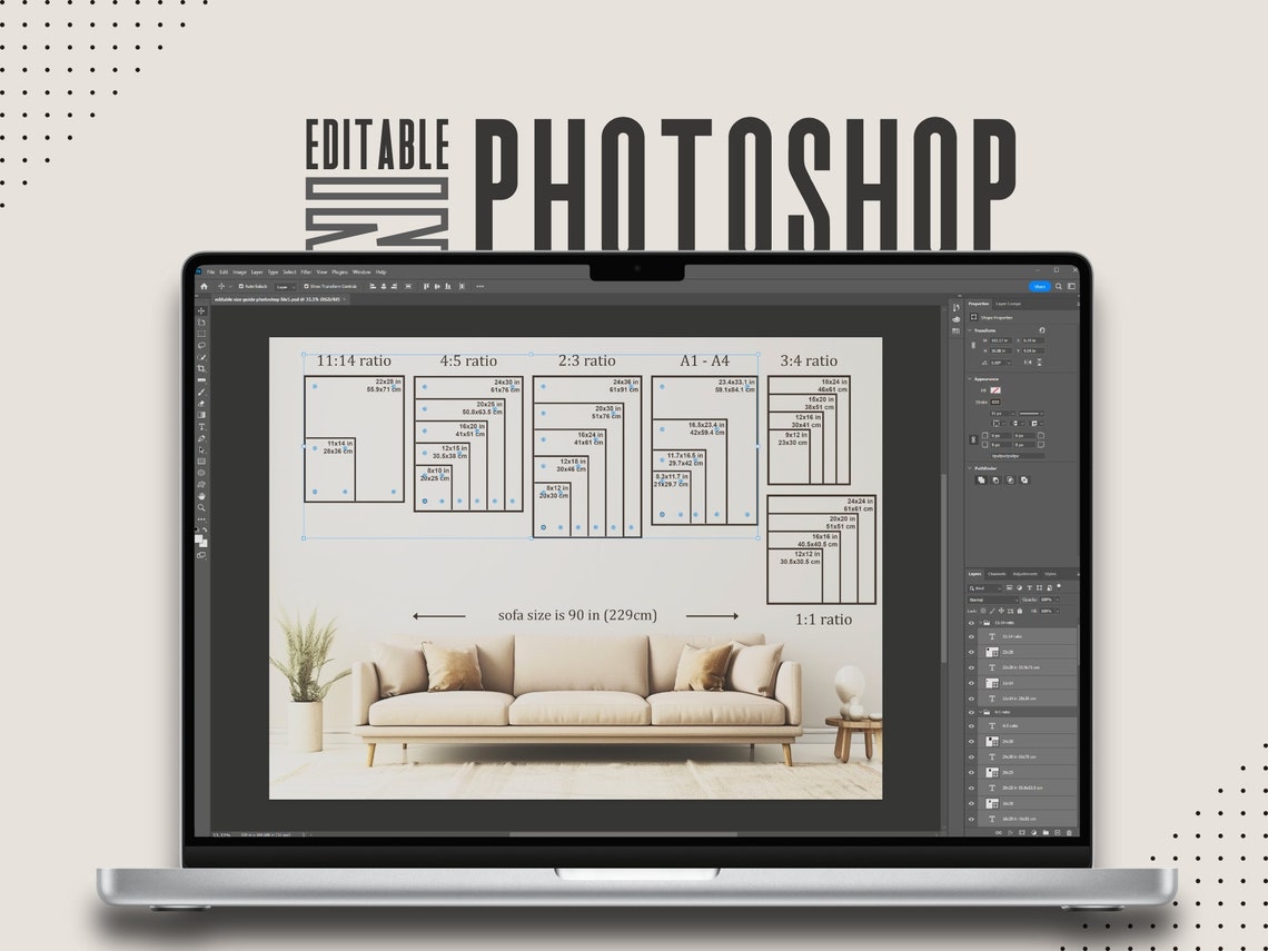 Wall Art Size Guide: Multiple Ratios Canva/photoshop Template - Etsy