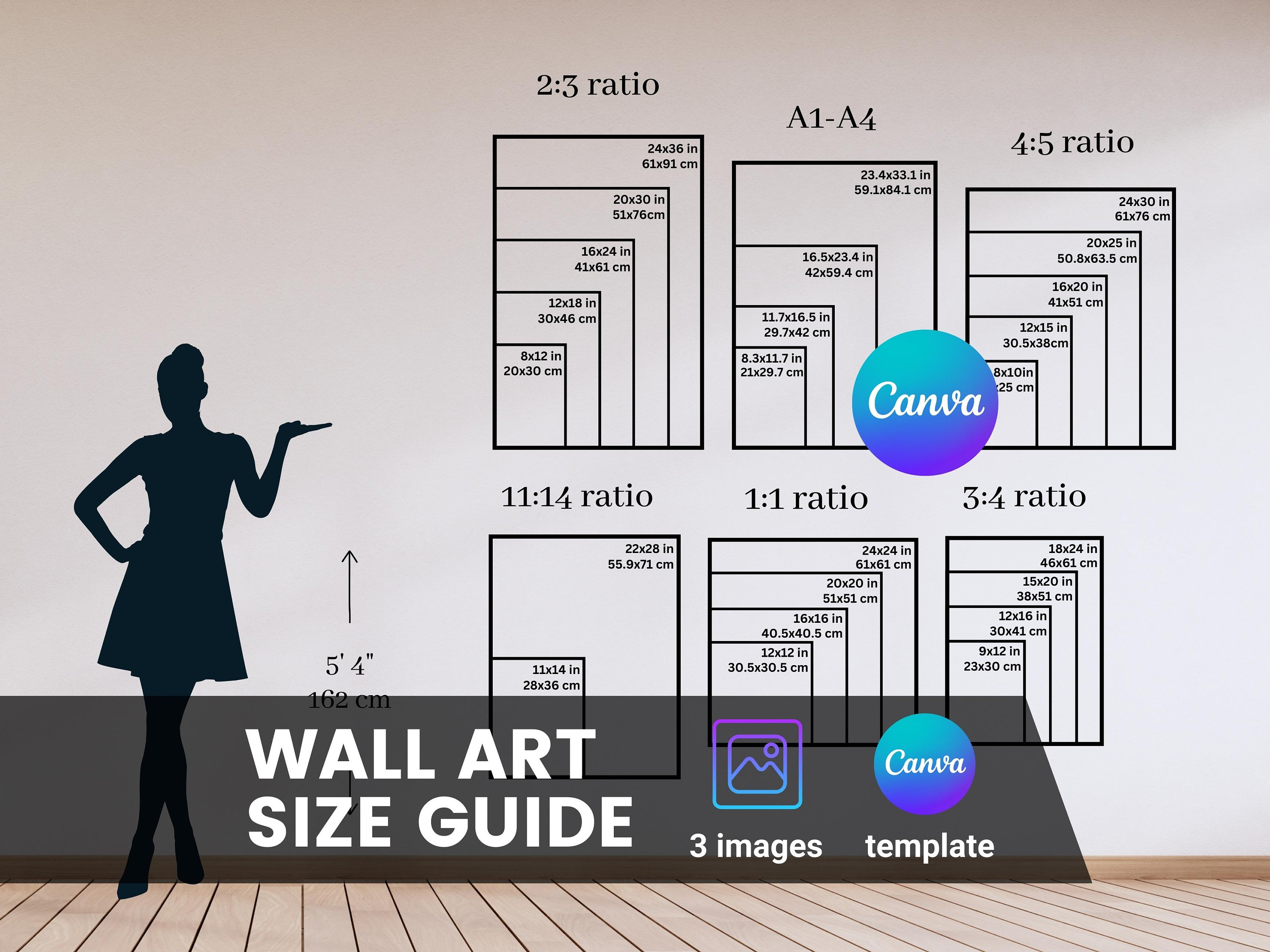 Guía de tamaños de arte mural Guía de tamaños de marco Guía - Etsy México