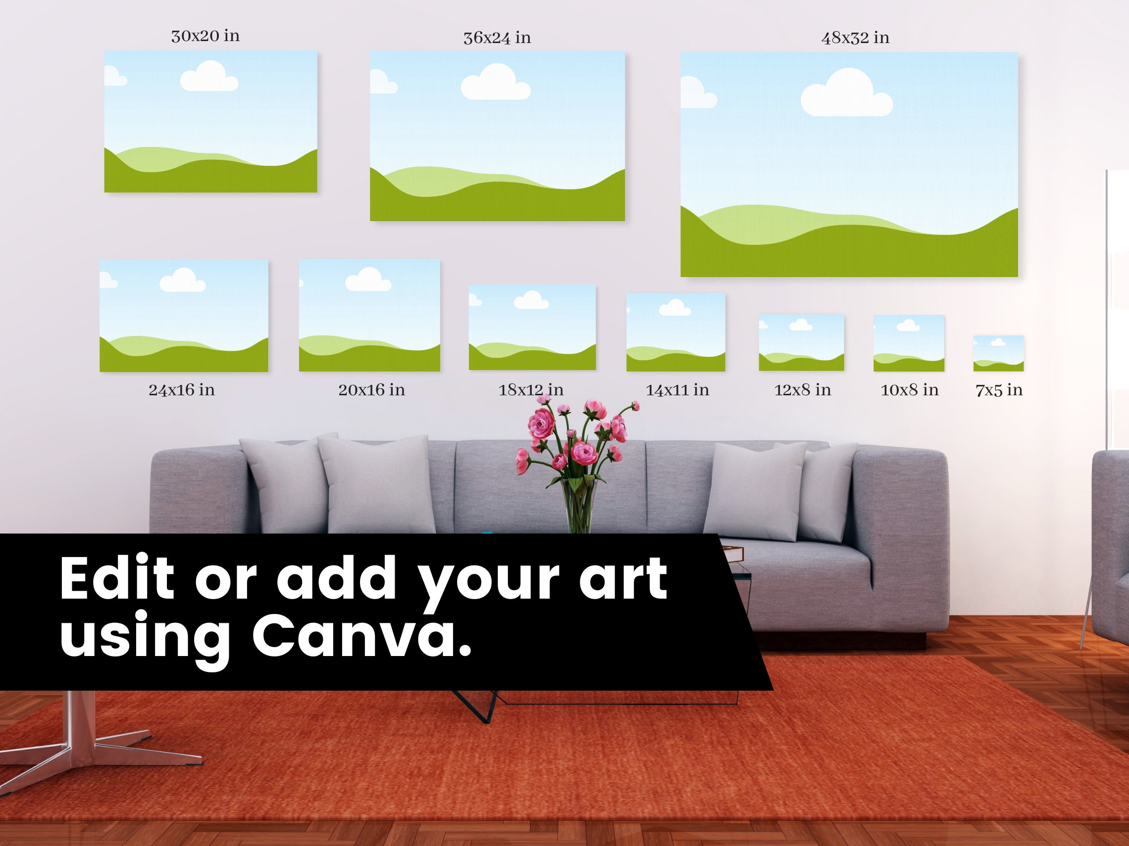 Canvas Comparison Wall Mock Up Canvas Size Guide and Smart - Etsy