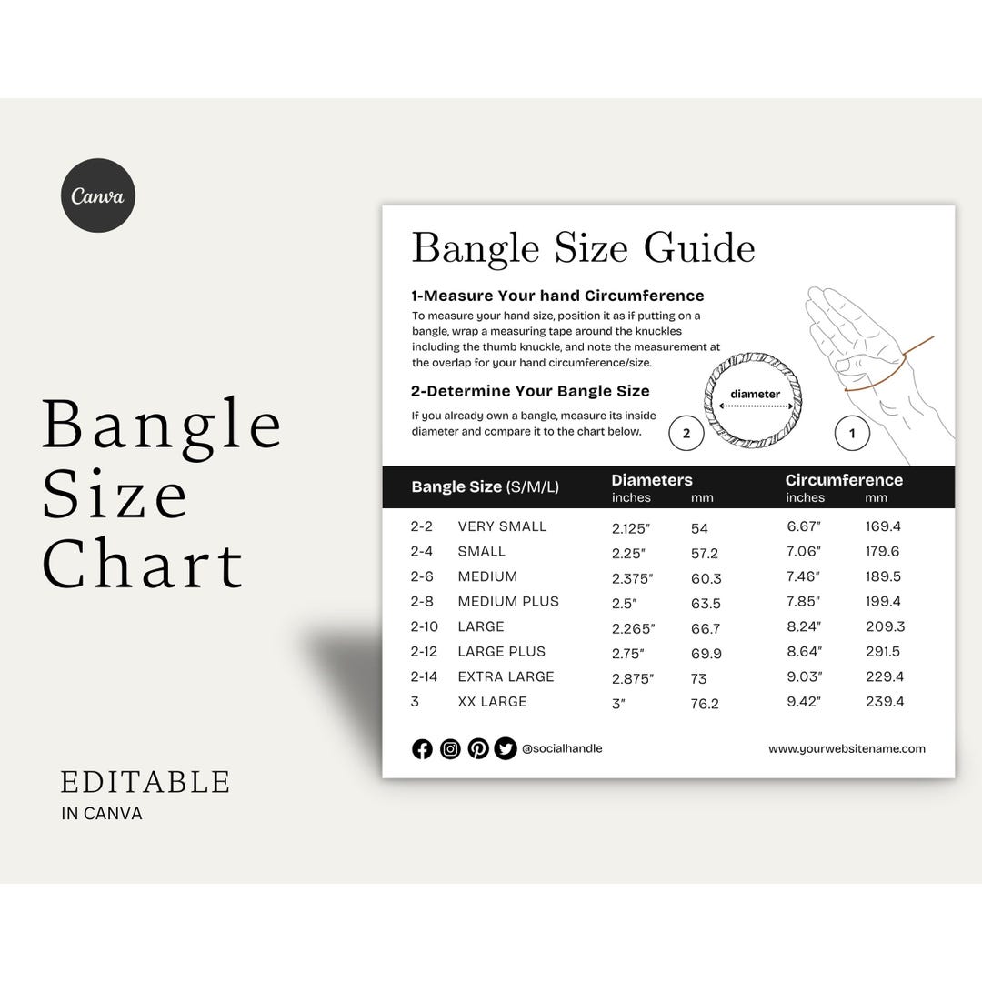Editable Bangle Size Chart | Printable Bangle Size Guide Template for ...