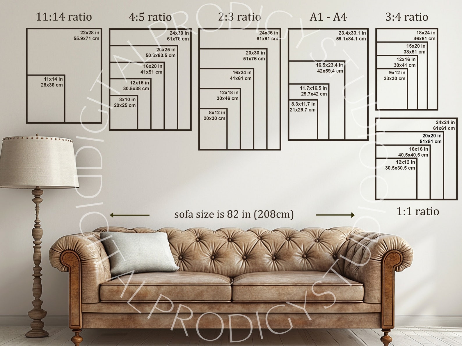 Editable Wall Art Size Chart for Photoshop and Canva - Customizable ...
