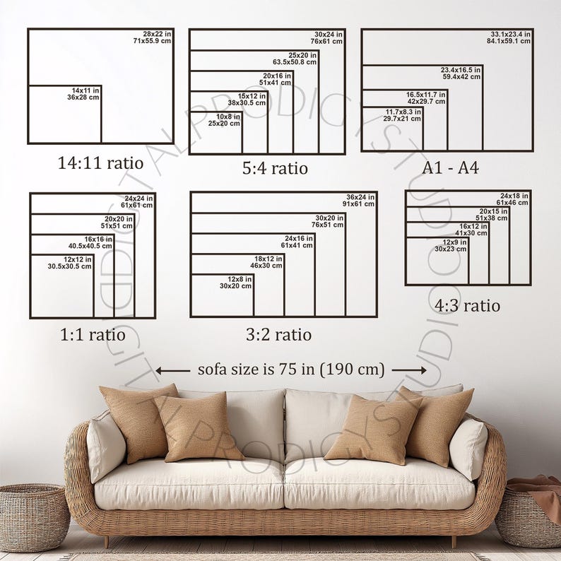 Wall Art Size Chart Template: Editable Guide for Photoshop & Canva ...