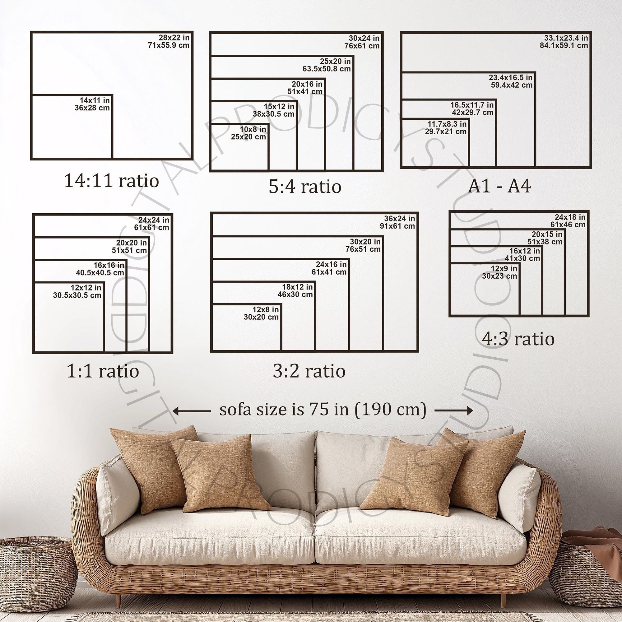Wall Art Size Chart Template: Editable Guide for Photoshop & Canva ...