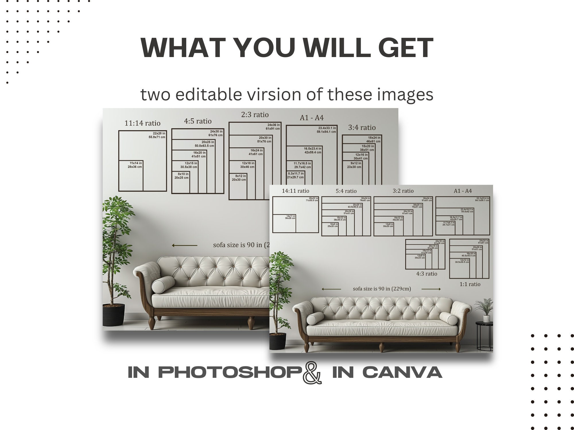 Editable Wall Art Size Chart: Canva & Photoshop (PDF) - Etsy
