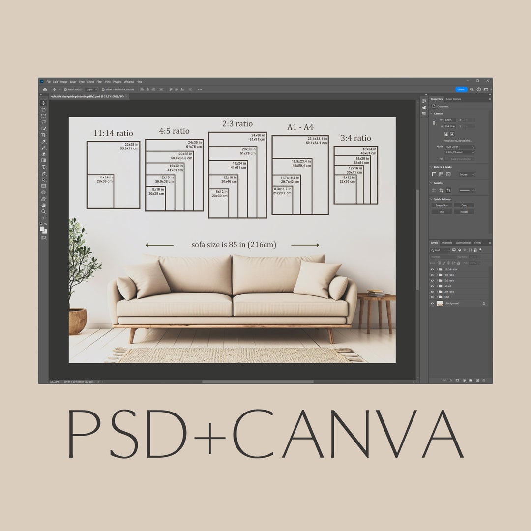 Frame Size Guide Editable, Wall Art Ratio Chart Wall Art Size Guide ...