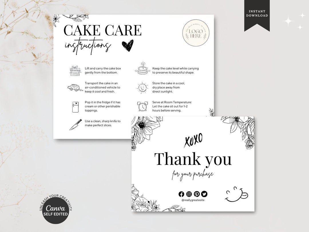 Cake Care Card Cake Instructions Cake Instructions Card Cake Care ...