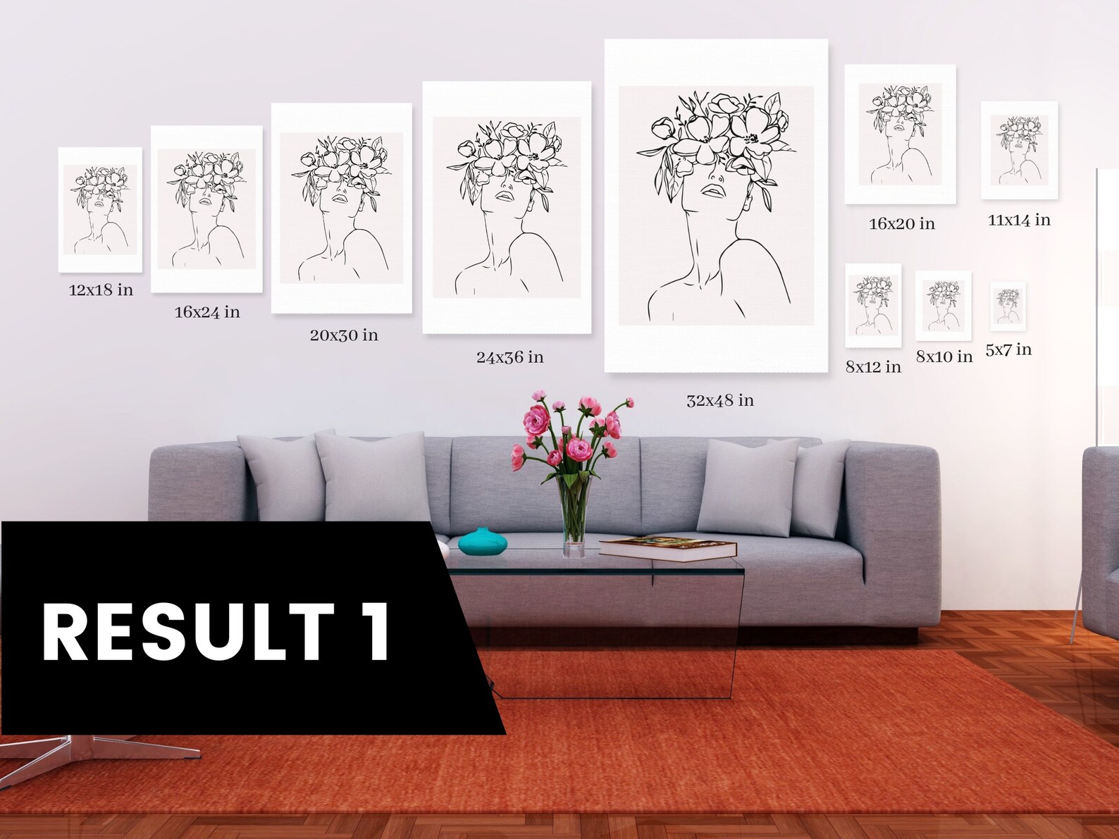 Canvas Wall Art Size Guide Mock Up Canvas Comparison Wall - Etsy