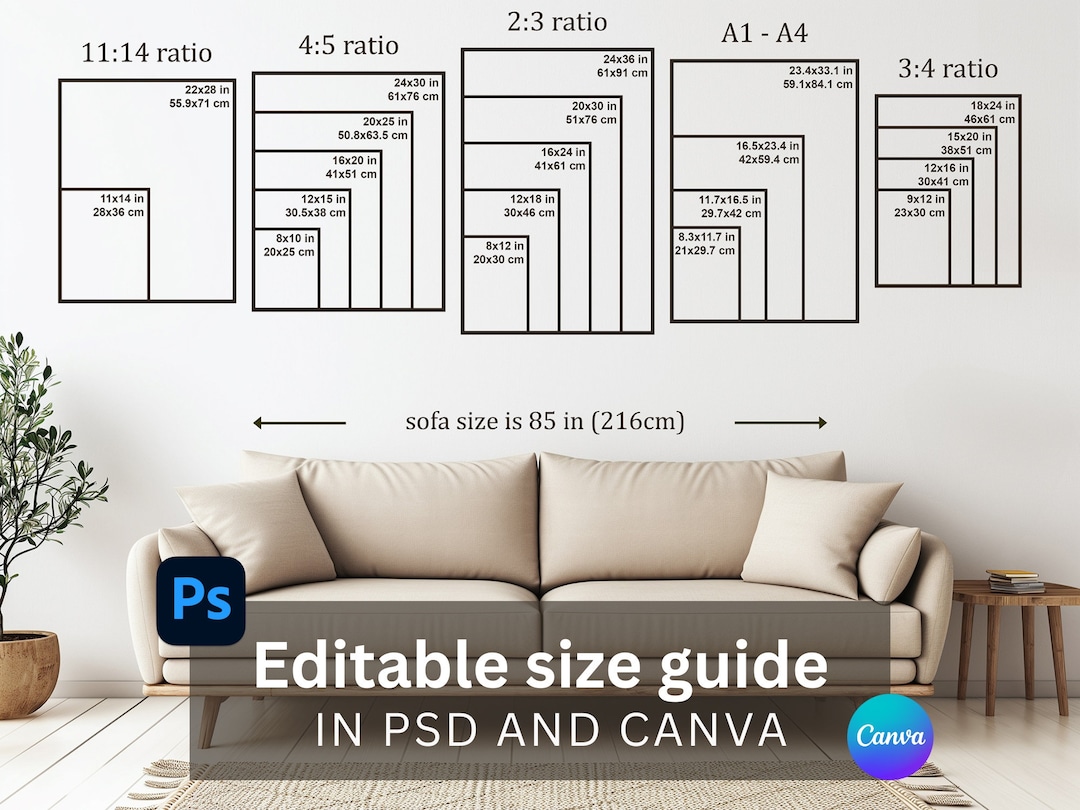 Frame Size Guide Editable, Wall Art Ratio Chart Wall Art Size Guide ...