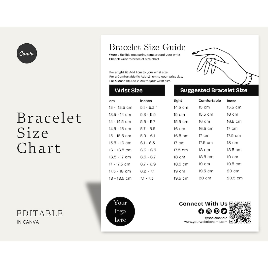 Editable Bracelet Size Chart Template: Jewelry Business Guide (canva ...
