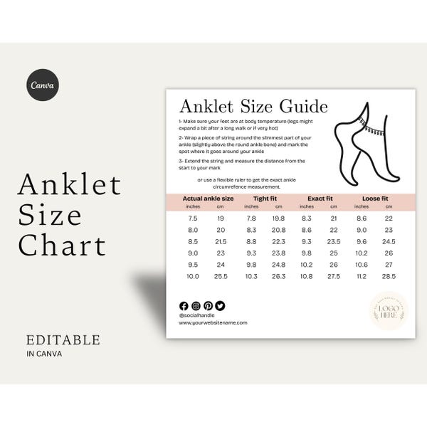 Anklet Size Guide Template - Etsy