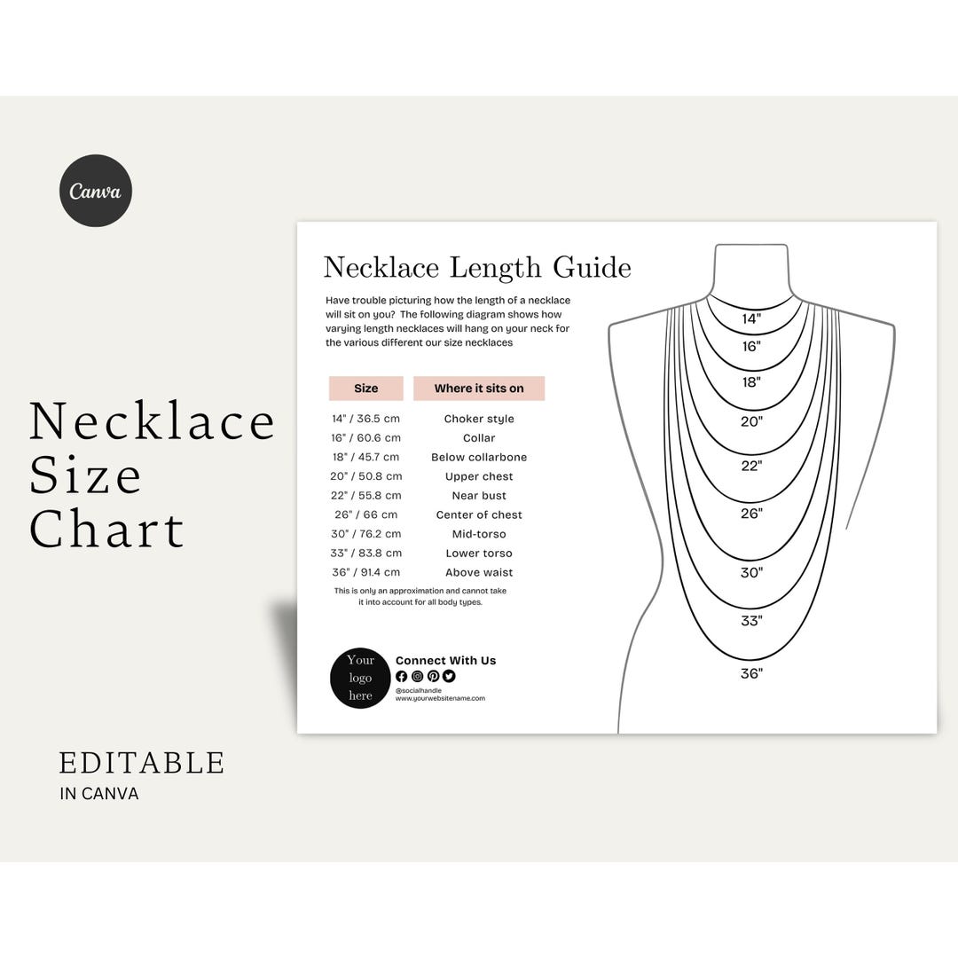 Customizable Necklace Length Chart - Printable Size Guide - Editable ...