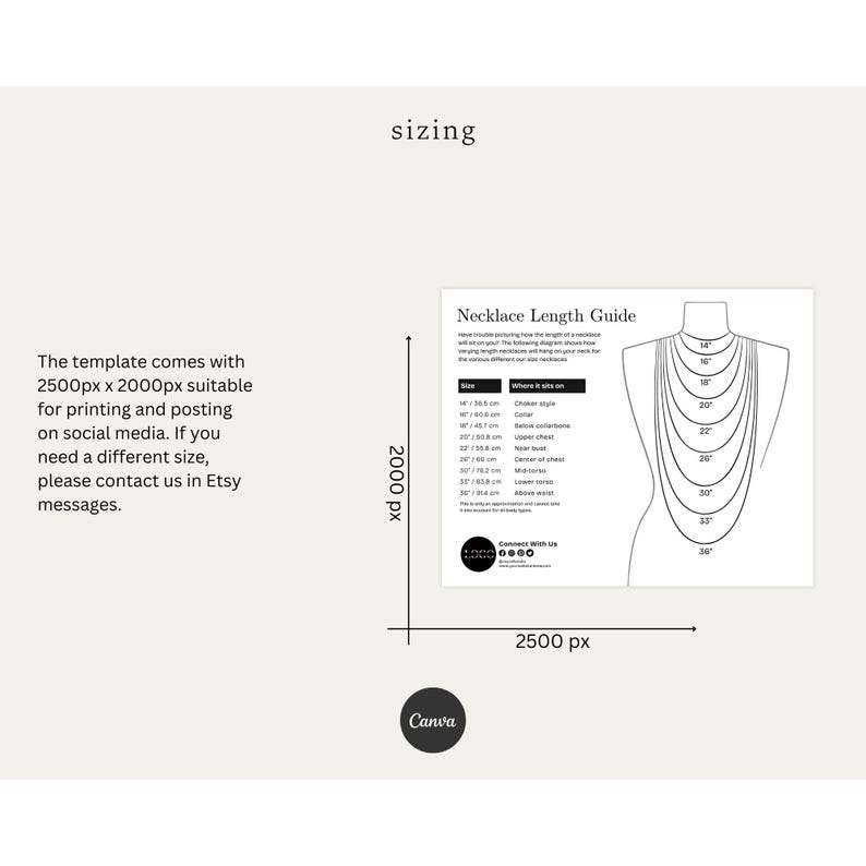 Editable Jewelry Size Chart Template: Necklace, Bracelet, Anklet (canva ...