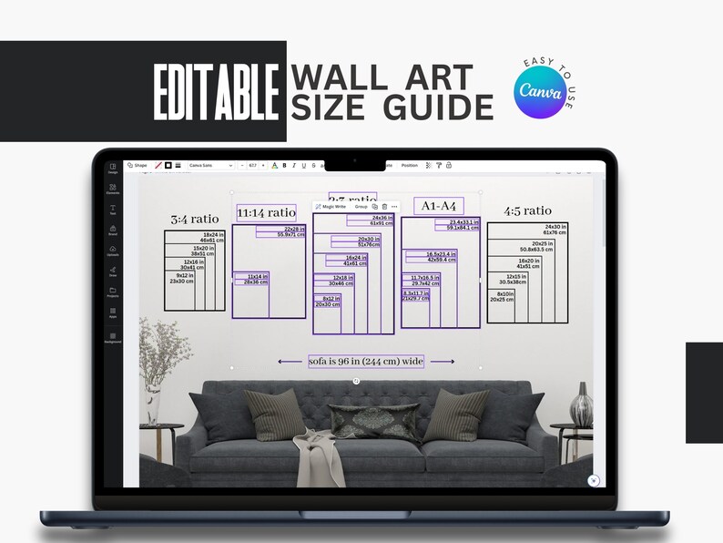 Editable Wall Art Size Guide: Print Ratio Chart (canva Template) - Etsy